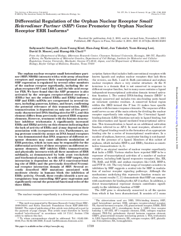 (PDF) Differential Regulation of the Orphan Nuclear ReceptorSmall ...