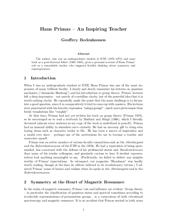 (PDF) Hans Primas—An Inspiring Teacher