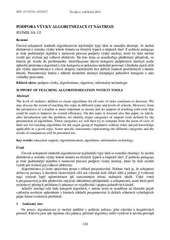 (PDF) Support of Teaching Algorithmization with It Tools | Jiri Jelinek - Academia.edu