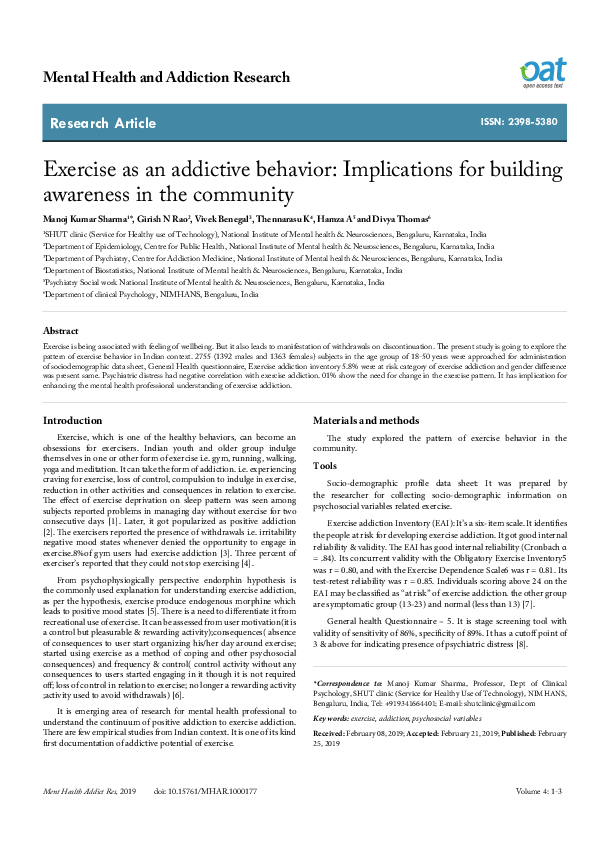 (PDF) Exercise as an addictive behavior: Implications for building ...