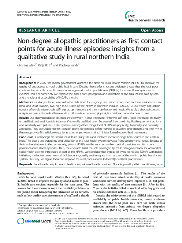 (PDF) Non-degree allopathic practitioners as first contact points for ...