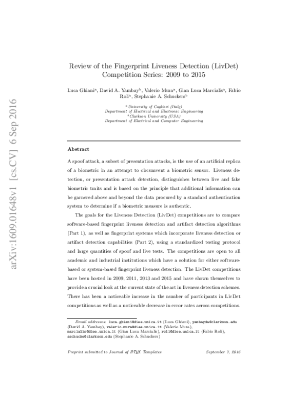 (PDF) Review of the Fingerprint Liveness Detection (LivDet) Competition Series: From 2009 to 2021