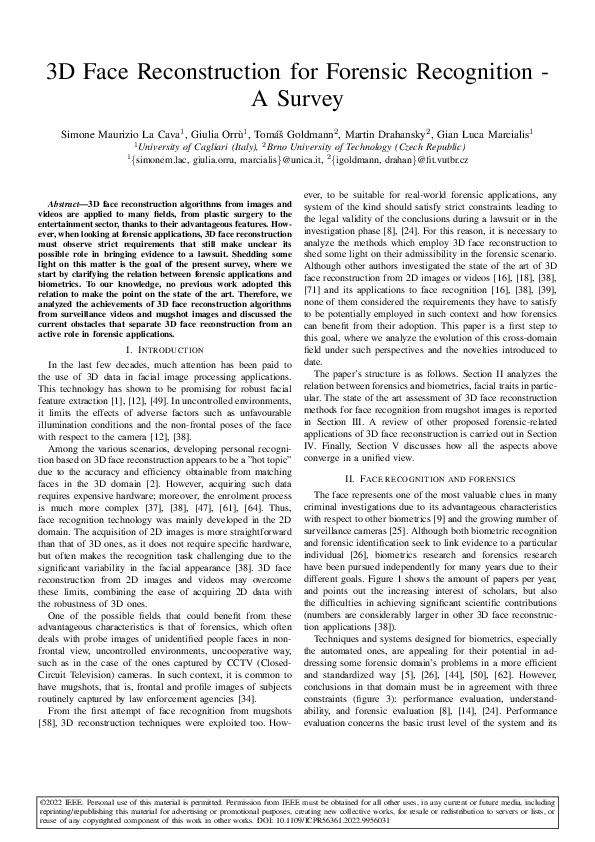 Pdf 3d Face Reconstruction For Forensic Recognition A Survey Gian Luca Marcialis