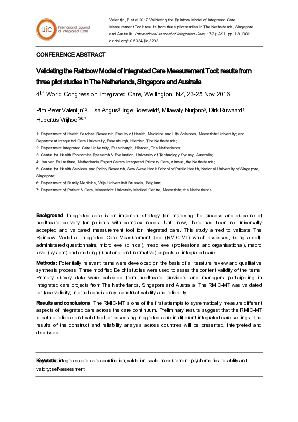 (PDF) Validating the Rainbow Model of Integrated Care Measurement Tool ...