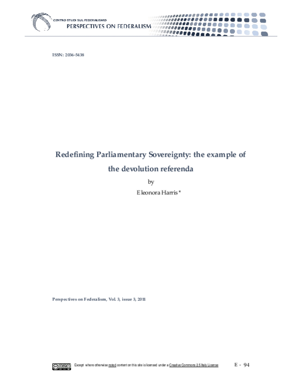 (PDF) Redefining Parliamentary Sovereignty: the example of the ...