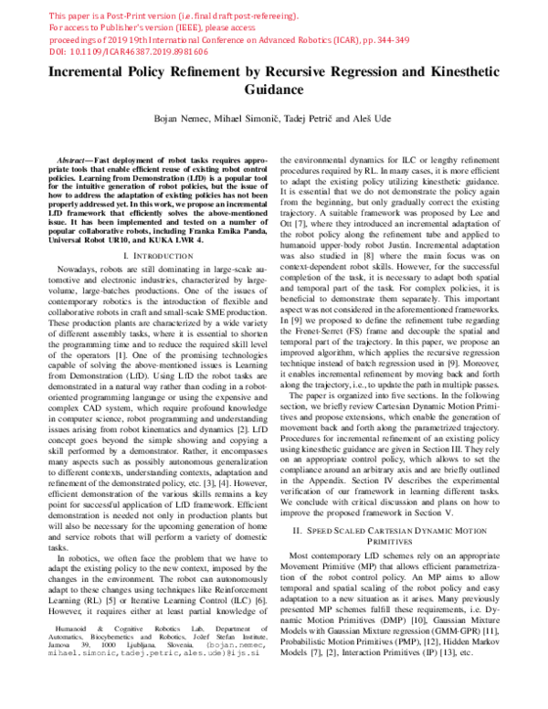 Pdf Incremental Lfd For Robot Policy Adaptation