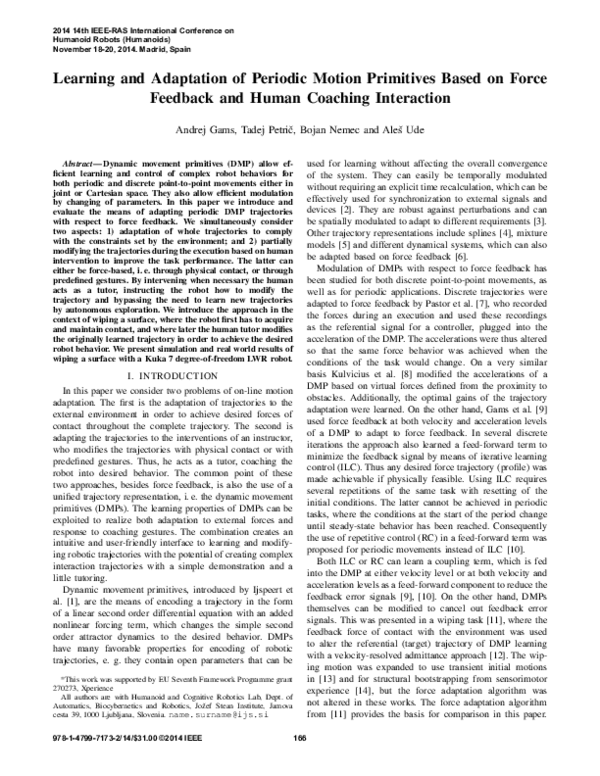(PDF) Learning and adaptation of periodic motion primitives based on force feedback and human ...