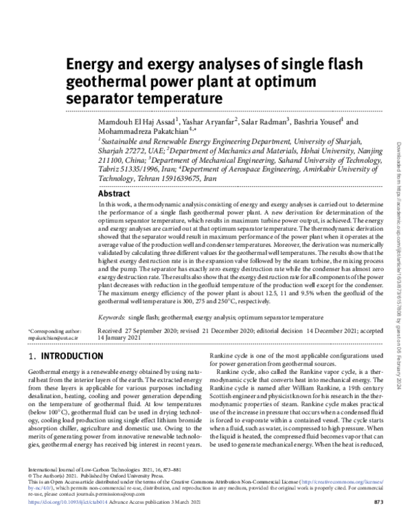 (PDF) Energy and exergy analyses of single flash geothermal power plant ...