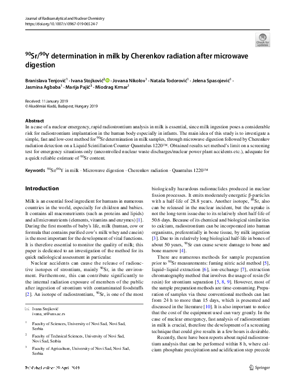 (PDF) 90Sr/90Y determination in milk by Cherenkov radiation after ...