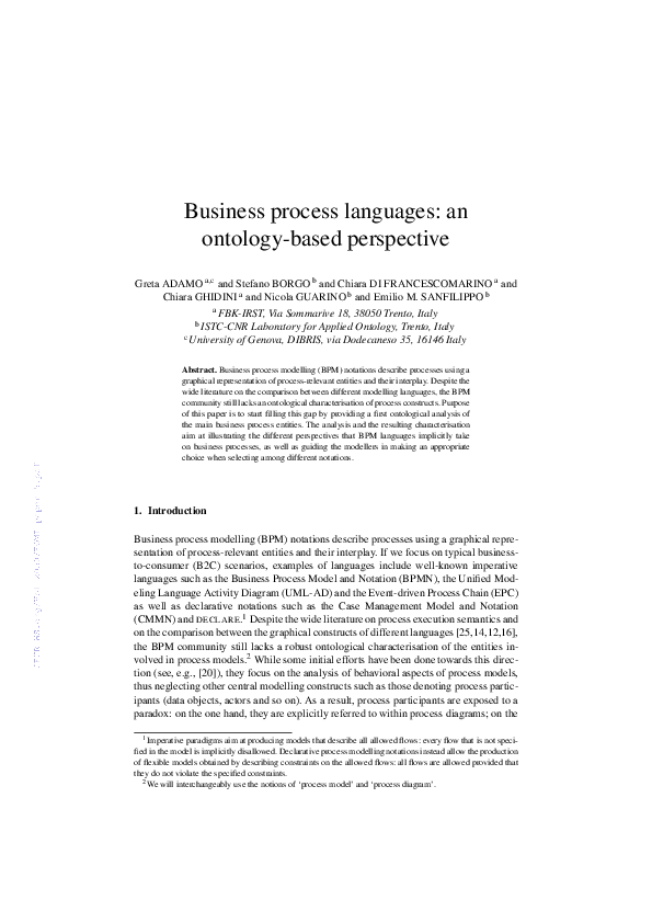 (PDF) Business Process Languages: An Ontology-Based Perspective