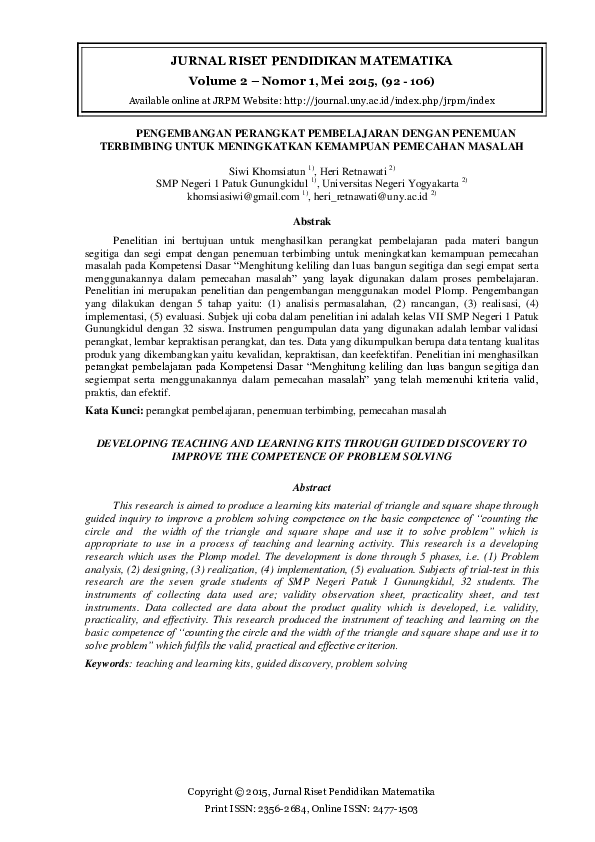 (PDF) Pengembangan Perangkat Pembelajaran Dengan Penemuan Terbimbing Untuk Meningkatkan ...