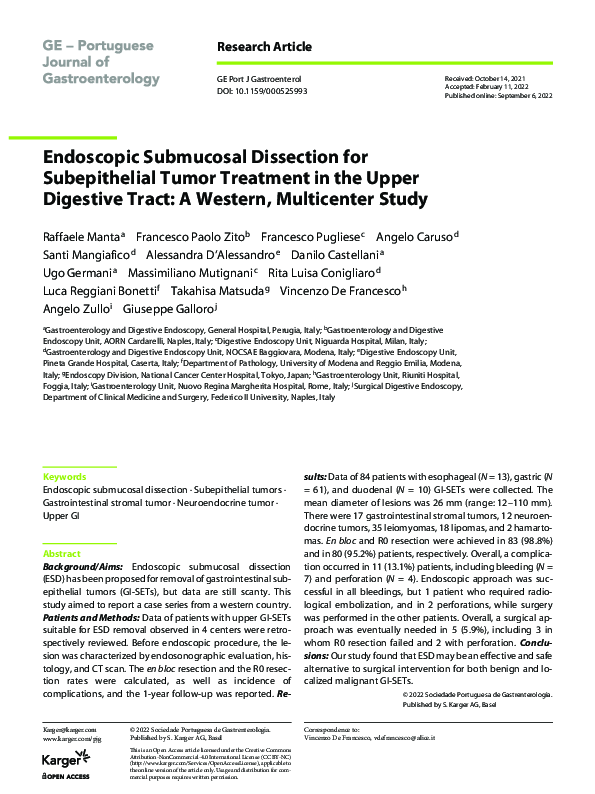 (PDF) Endoscopic Submucosal Dissection for Subepithelial Tumor Treatment in the Upper Digestive ...