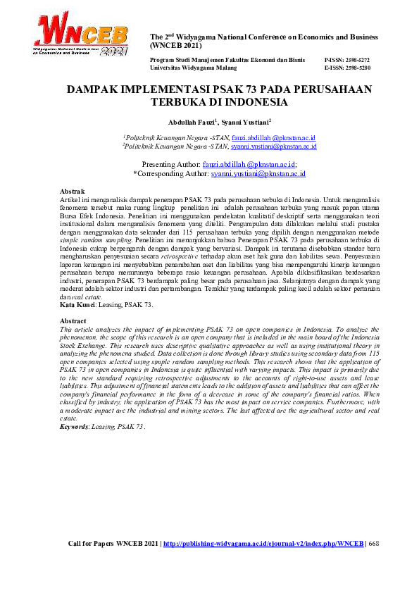 (PDF) Dampak Implementasi Psak 73 Pada Perusahaan Terbuka DI Indonesia