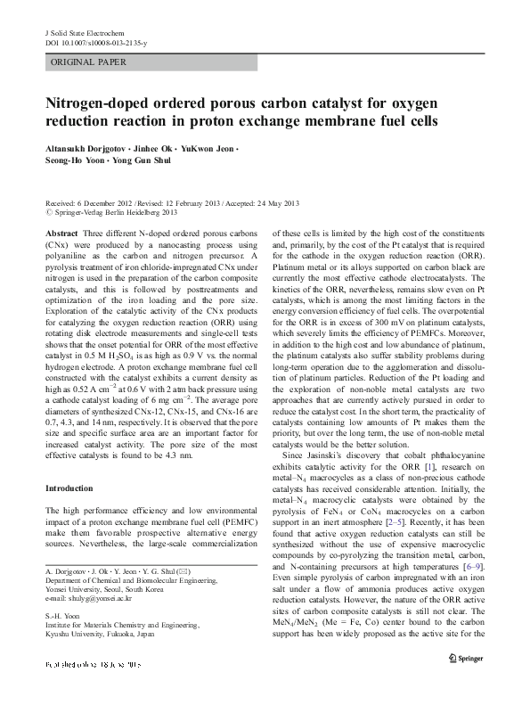 (PDF) Nitrogen-doped ordered porous carbon catalyst for oxygen reduction reaction in proton ...