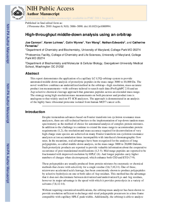 (PDF) High-Throughput Middle-Down Analysis Using an Orbitrap | Karen ...