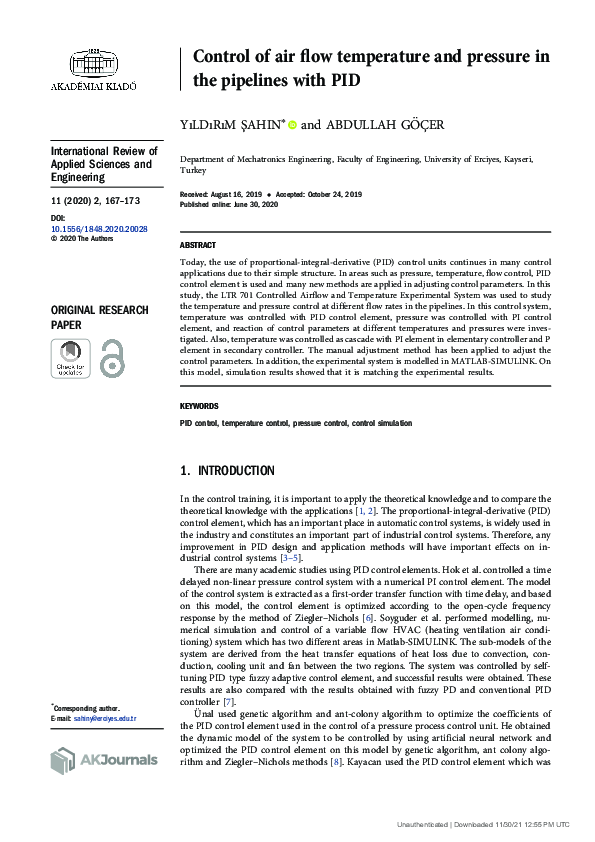 (PDF) Control of air flow temperature and pressure in the pipelines ...