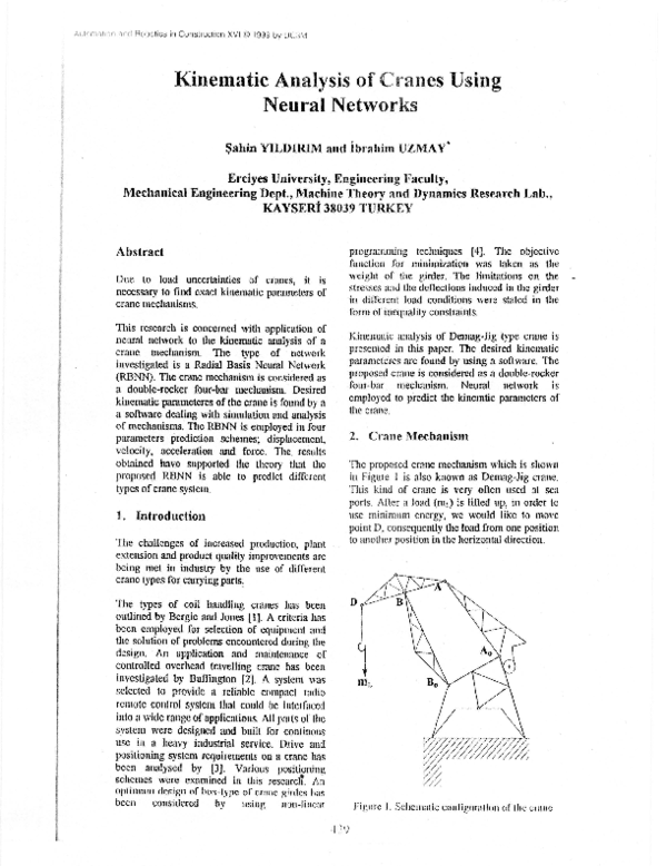 (PDF) Kinematic Analysis of Cranes Using Neural Networks