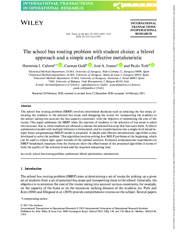 (PDF) The school bus routing problem with student choice: a bilevel approach and a simple and ...