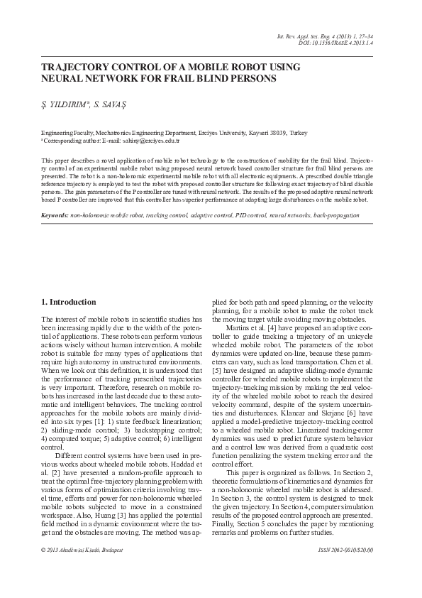 (PDF) Trajectory control of a mobile robot using neural network for frail blind persons