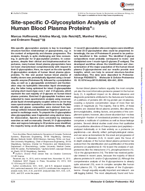 (PDF) Site-specific O-Glycosylation Analysis of Human Blood Plasma Proteins