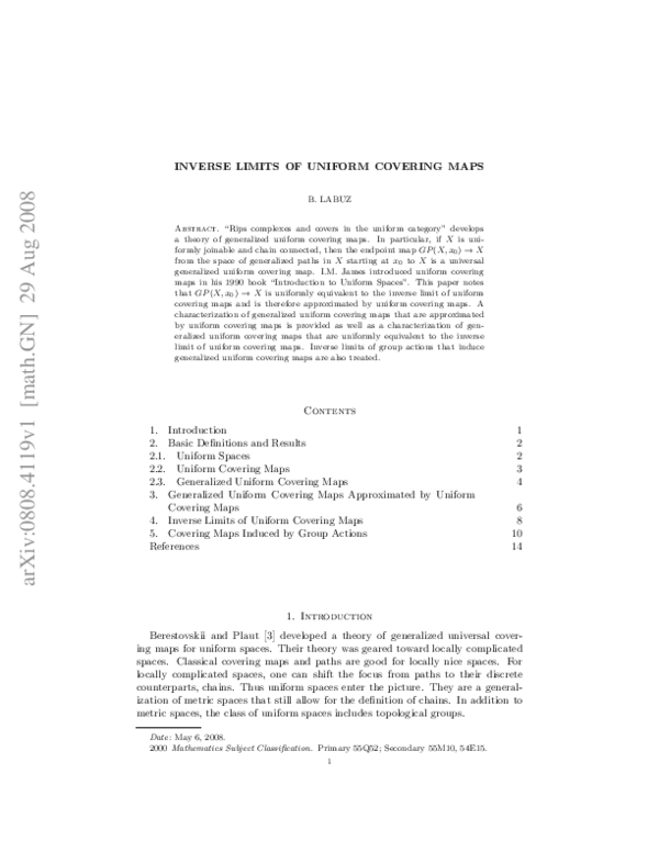 (PDF) Inverse limits of uniform covering maps | Brendon LaBuz - Academia.edu