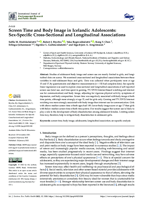 (PDF) Screen Time and Body Image in Icelandic Adolescents: Sex-Specific Cross-Sectional and ...