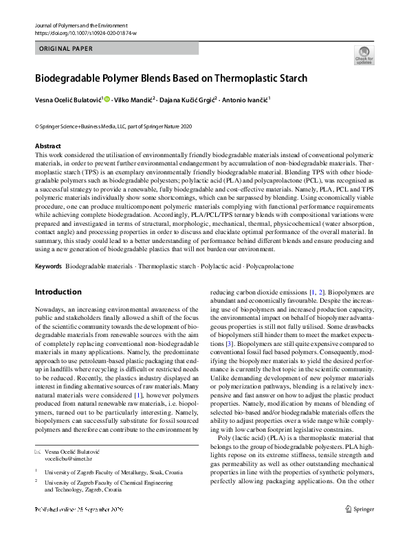 (PDF) Biodegradable Polymer Blends Based on Thermoplastic Starch