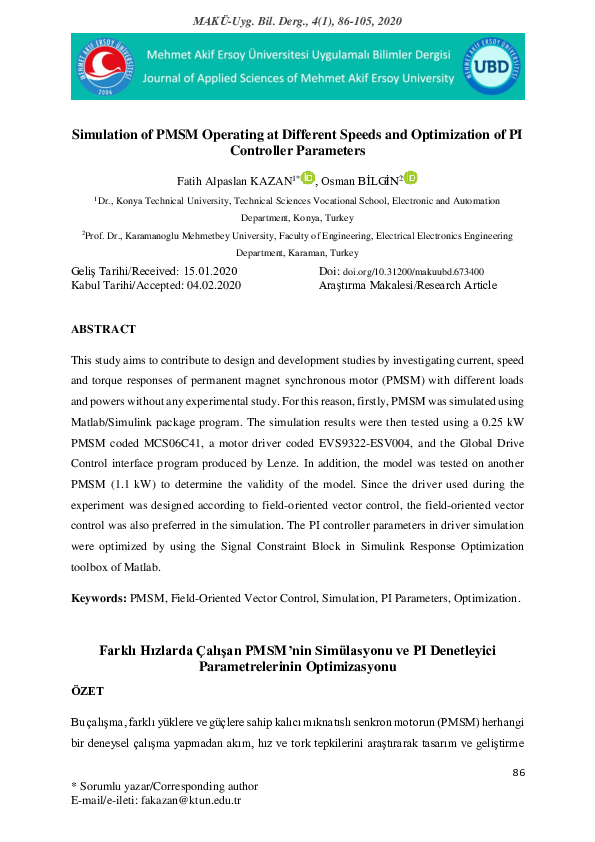 (PDF) Simulation of PMSM Operating at Different Speeds and Optimization ...