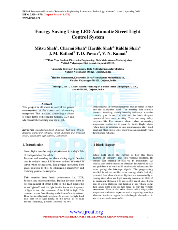 (PDF) Energy Saving Using LED Automatic Street Light Control System