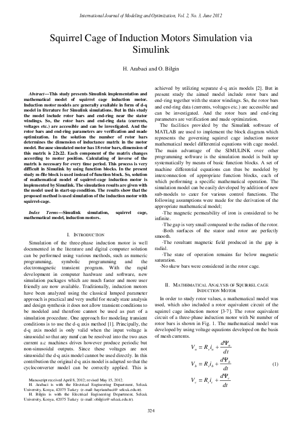 Pdf Squirrel Cage Of Induction Motors Simulation Via Simulink