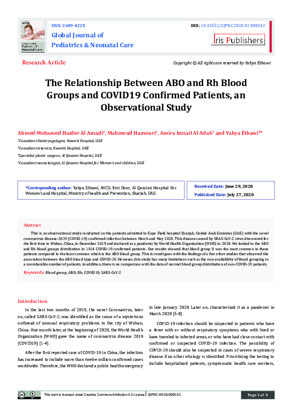 (PDF) The Relationship Between ABO and Rh Blood Groups and COVID19 ...