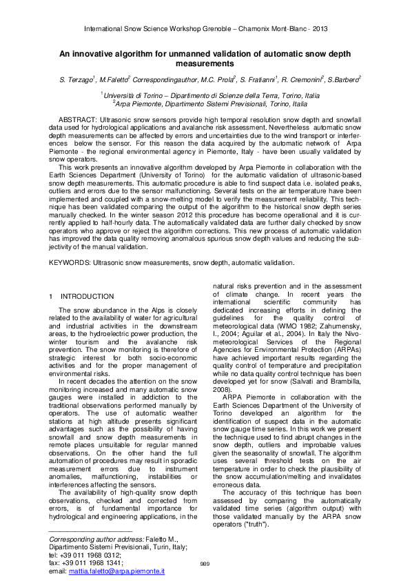 (PDF) An Innovative Algorithm for Unmanned Validation of Automatic Snow Depth Measurements