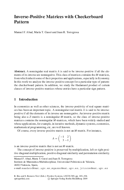 (PDF) Inverse-Positive Matrices with Checkerboard Pattern