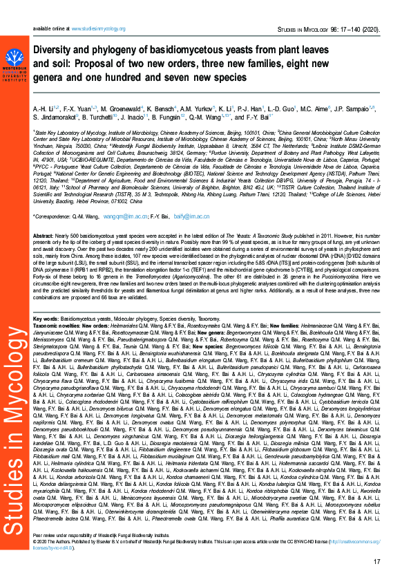 (PDF) Diversity and phylogeny of basidiomycetous yeasts from plant ...