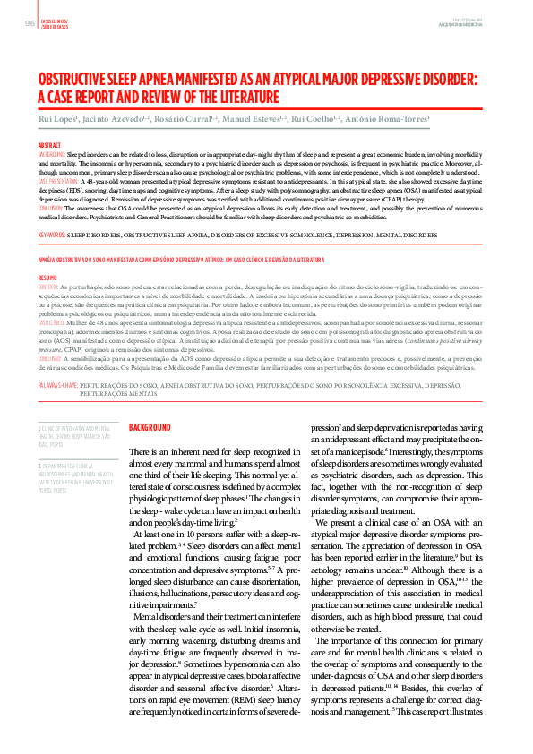(PDF) Obstructive sleep apnea manifested as an atypical major ...