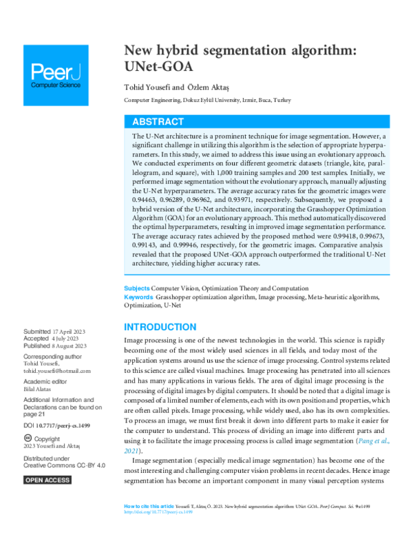 (PDF) New hybrid segmentation algorithm: UNet-GOA