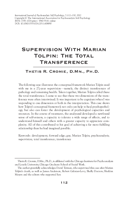 (PDF) Supervision With Marian Tolpin: The Total Transference | Thetis Cromie - Academia.edu