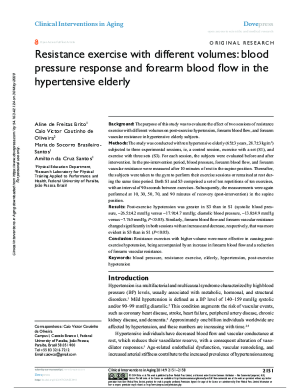 (PDF) Resistance exercise with different volumes: blood pressure ...