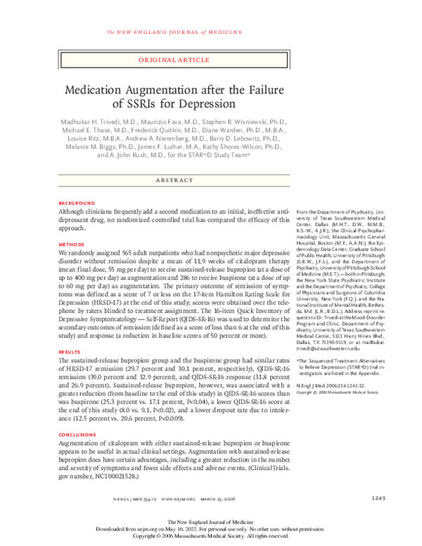 (PDF) Medication Augmentation after the Failure of SSRIs for Depression