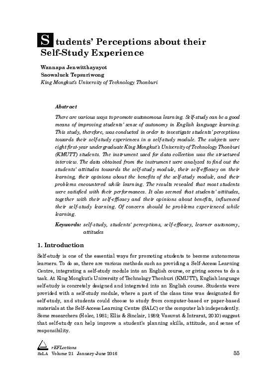 (PDF) Students’ Perceptions about their Self-Study Experience