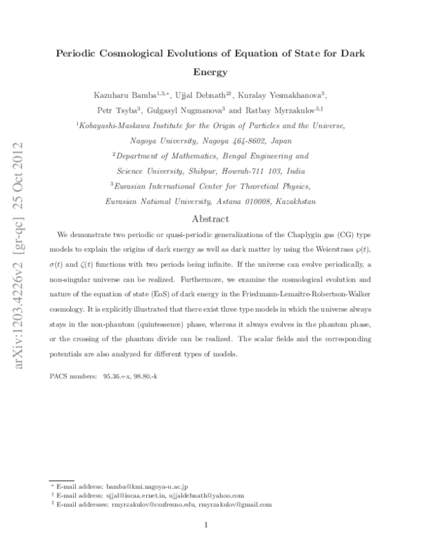 (PDF) Periodic generalizations of Chaplygin gas type models for dark energy