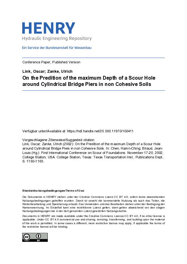 (PDF) On the Prediction of the Maximum Depth of a Scour Hole Around Cylindrical Bridge Piers in ...