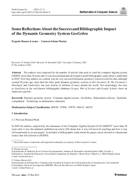 (PDF) Some Reflections About the Success and Bibliographic Impact of the Dynamic Geometry System ...