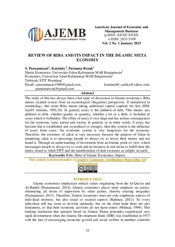 (PDF) Review of Riba and its impact in the Islamic Meta Economy