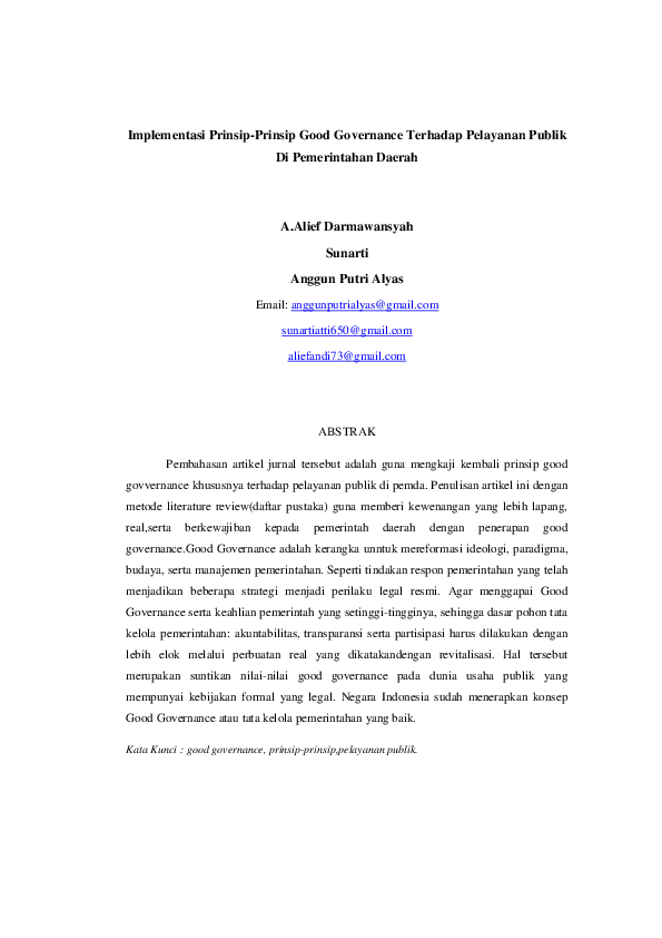(PDF) Implementasi Prinsip-Prinsip Good Governance Terhadap Pelayanan Publik