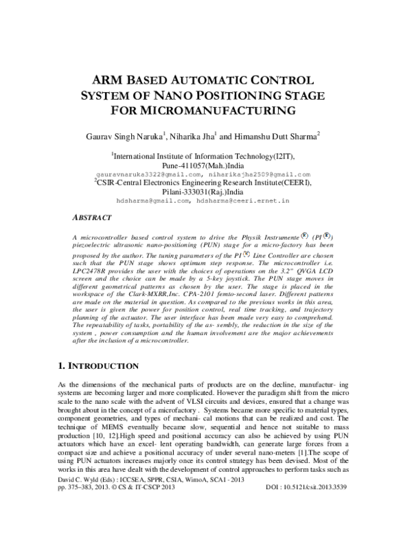 (PDF) ARM Based Automatic Control System of Nano Positioning Stage for Micromanufacturing