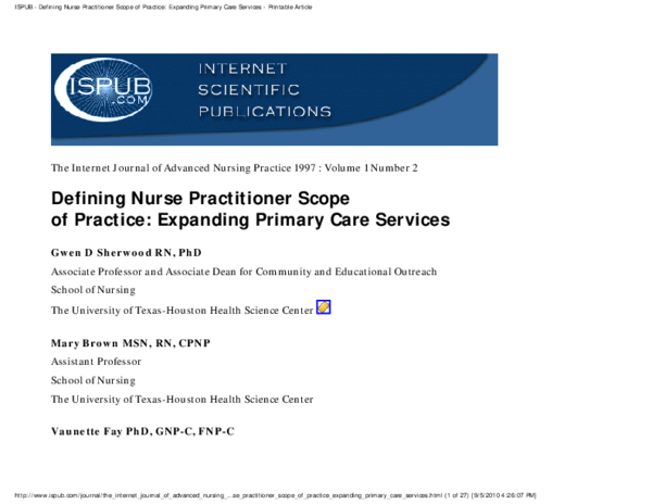 (PDF) Defining Nurse Practitioner Scope of Practice: Expanding Primary ...