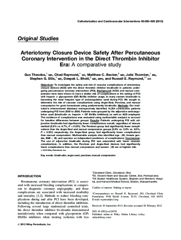 (PDF) Arteriotomy closure device safety after percutaneous coronary ...