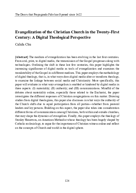(PDF) Evangelization of the Christian Church in the Twenty-First ...