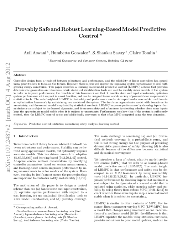 (PDF) Provably safe and robust learning-based model predictive control